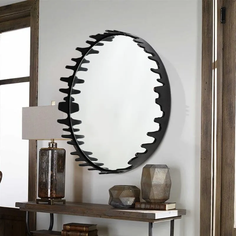 Black Round Wall Mirror 46cm Amaz Ultra Decorative Iron Frame for ...