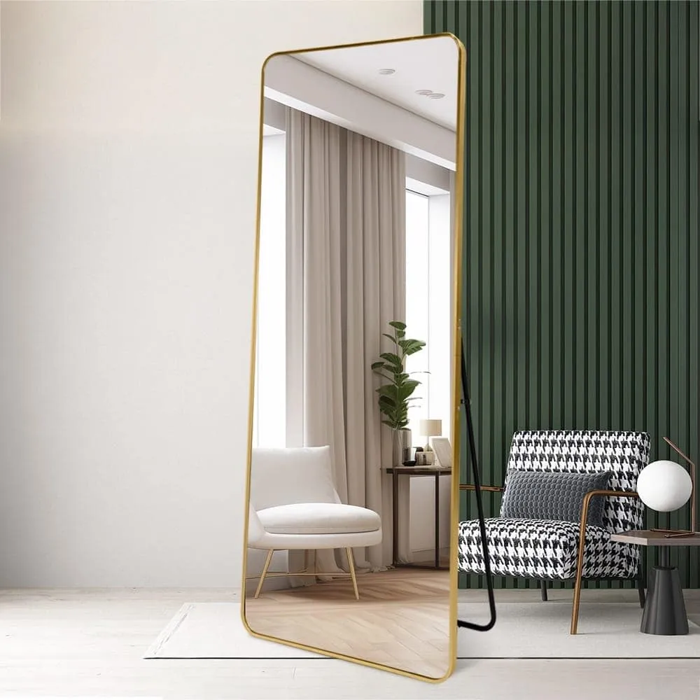 Modern Rounded Full Length Mirror 100x200cm Gold Frame Freestanding ...