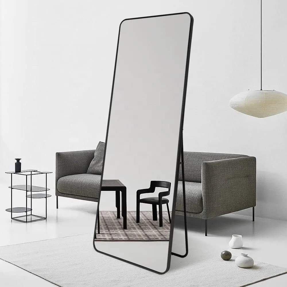 Modern Rounded Full Length Mirror 80x170cm Black Frame Freestanding ...