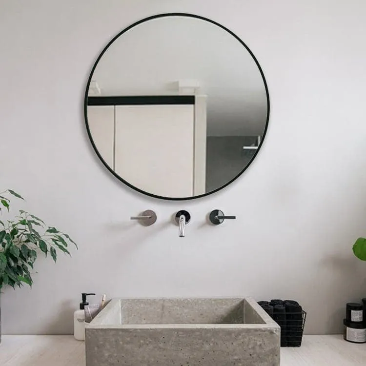 Modern Round Wall Mirror 100cm Black Aluminium Frame | BWO